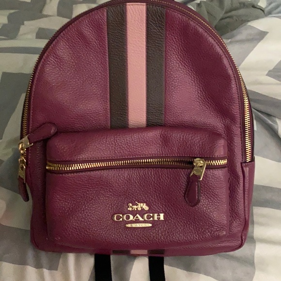 Coach | Bags | Burgundy Coach Jes Backpack With Varsity Stripe | Poshmark